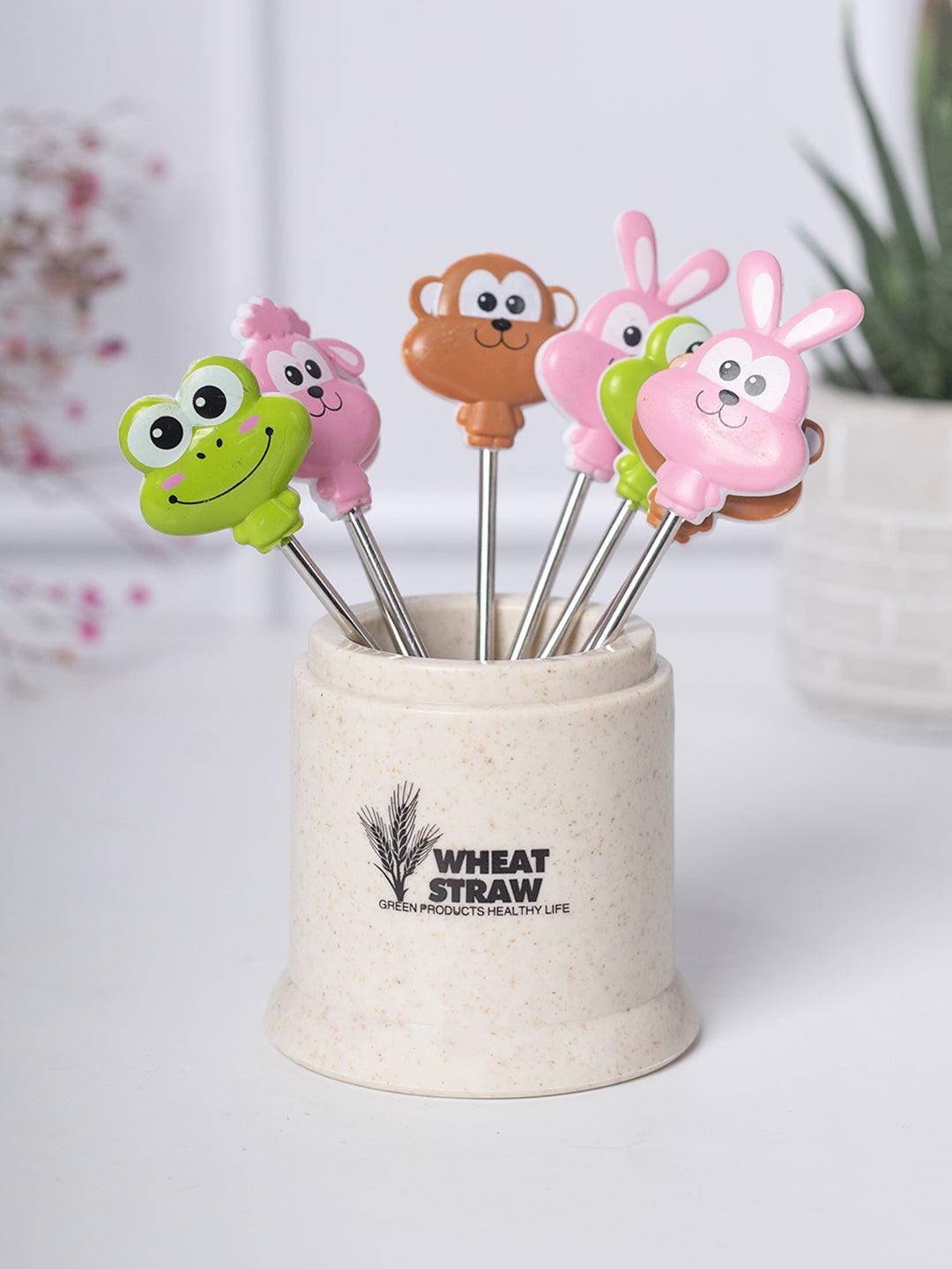⚡️Buy Colorful Plastic Fruit Forks with Adorable Animal Faces - Pack of ...