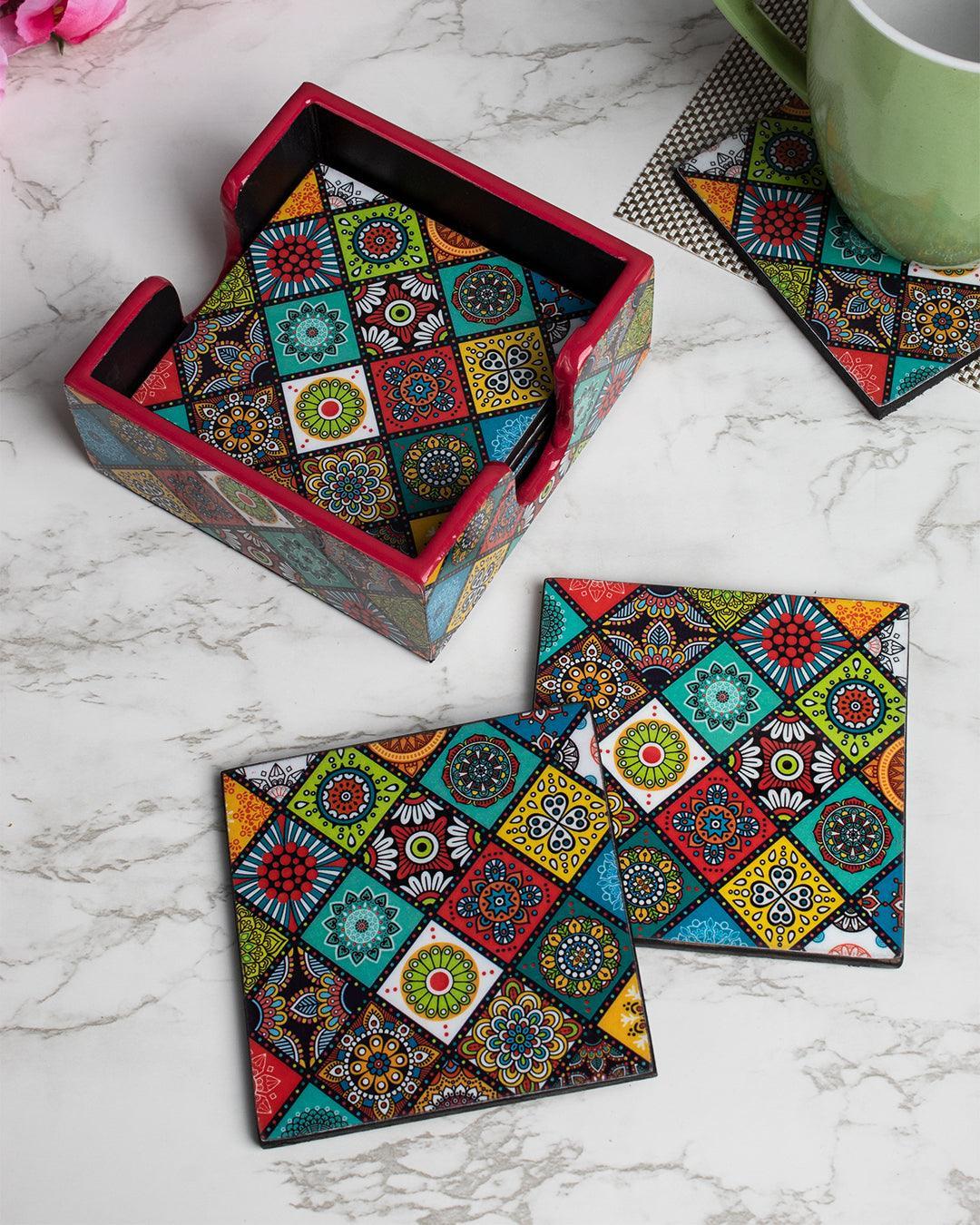 Market99 Tea Coasters Multiple Style Print Multicolour MDF Set of 6 Market99 MARKET99