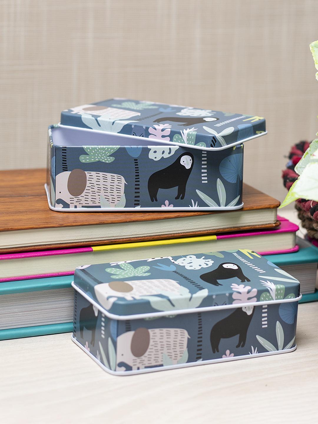 Storage Box, for Home, Monkey Pictograph, Purple, Tin, Set of 2 ...